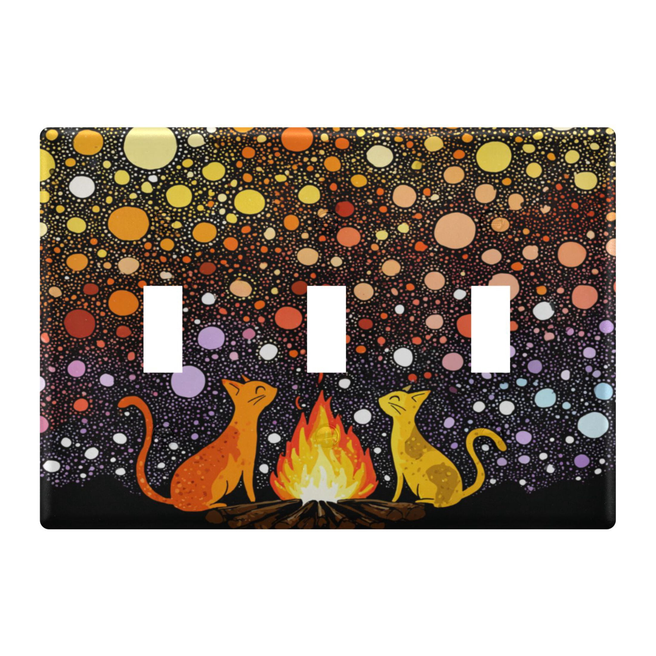 Cute Cats Fire Starry Night Light Switch Cover Electrical Outlet Cover ...