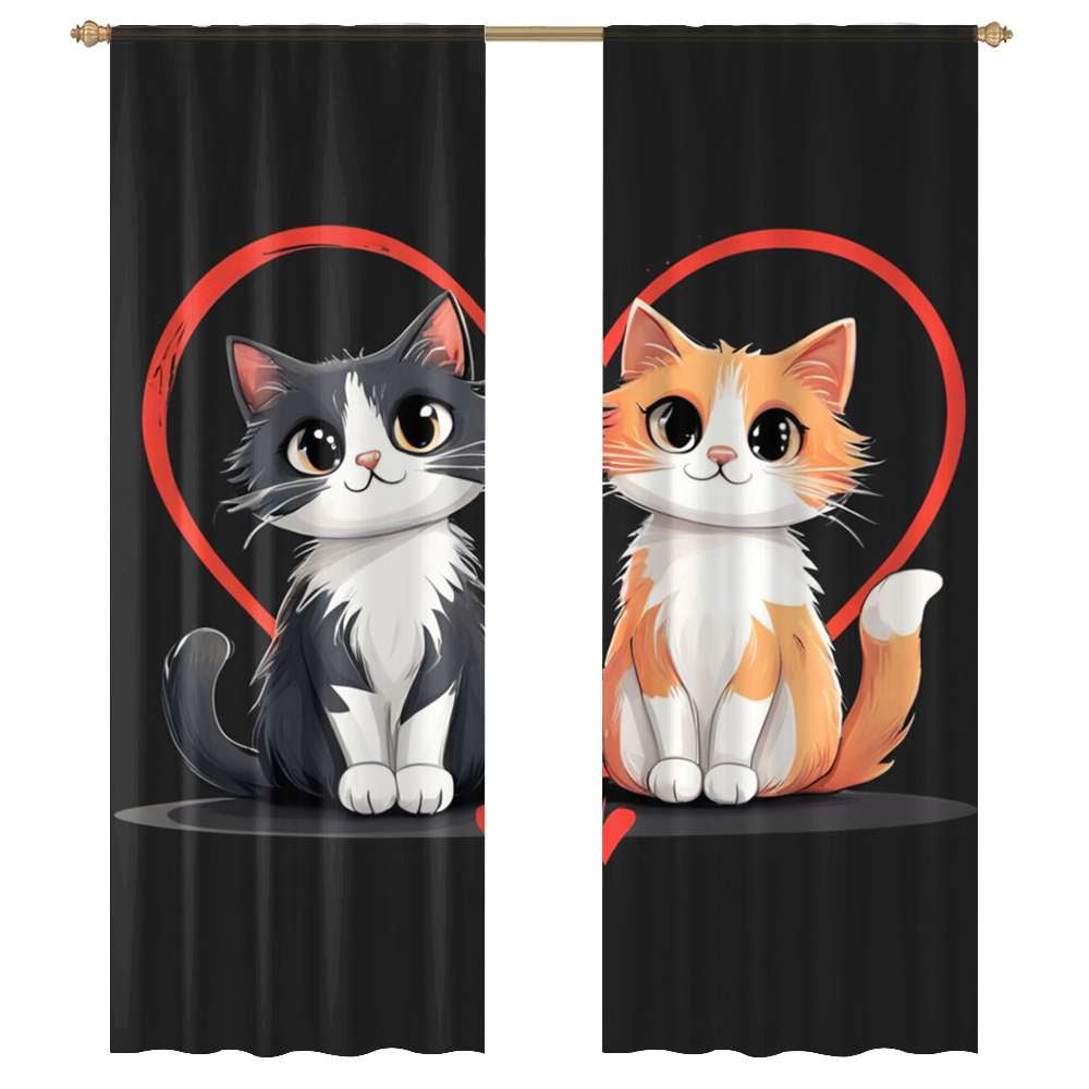 Cute Cats Heart Design Sheer Voile Curtain Window Tulle Curtains For ...
