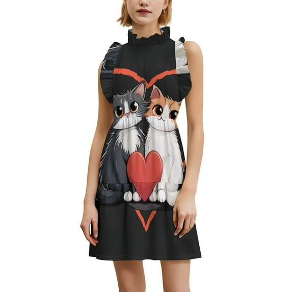 Cute Cats Heart Design Women's Fashion Casual Dress Summer Stand Up ...