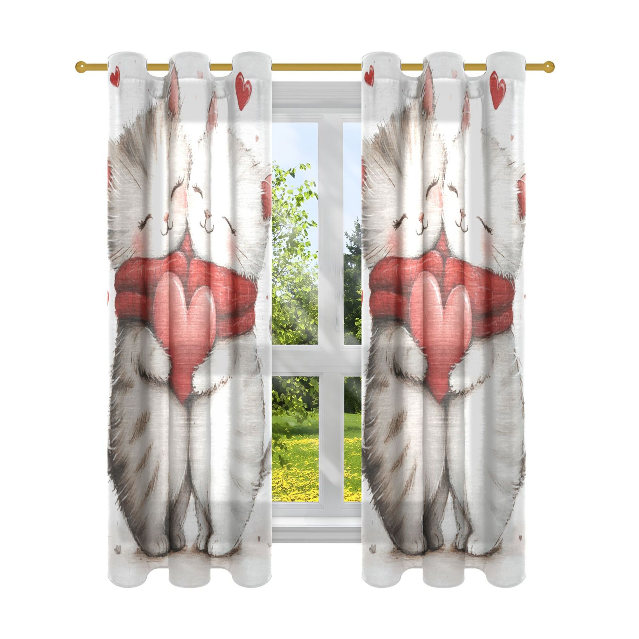 Cute Cats Hug with Hearts Valentine Curtains Decorative Drapes ...