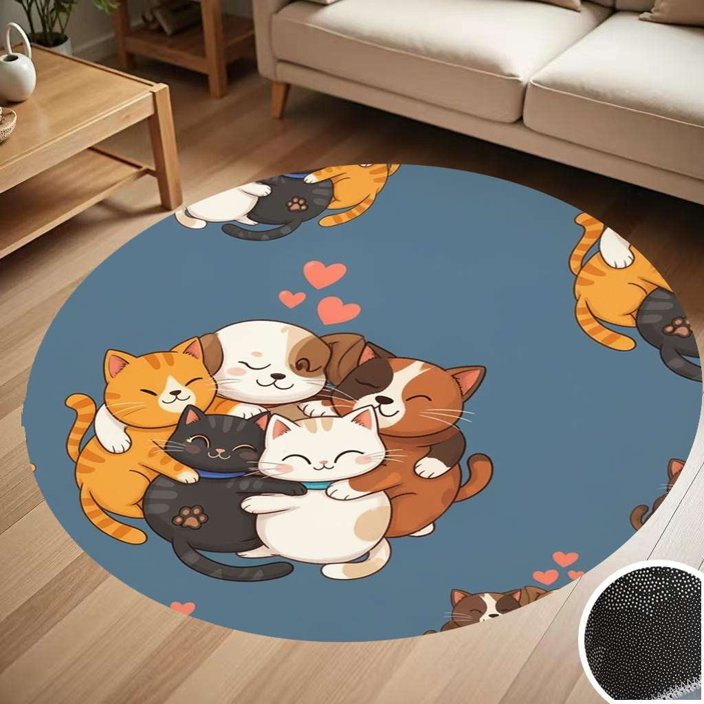 Cute Cats Hugging Pattern Round Carpet Living Room Bedroom Home ...