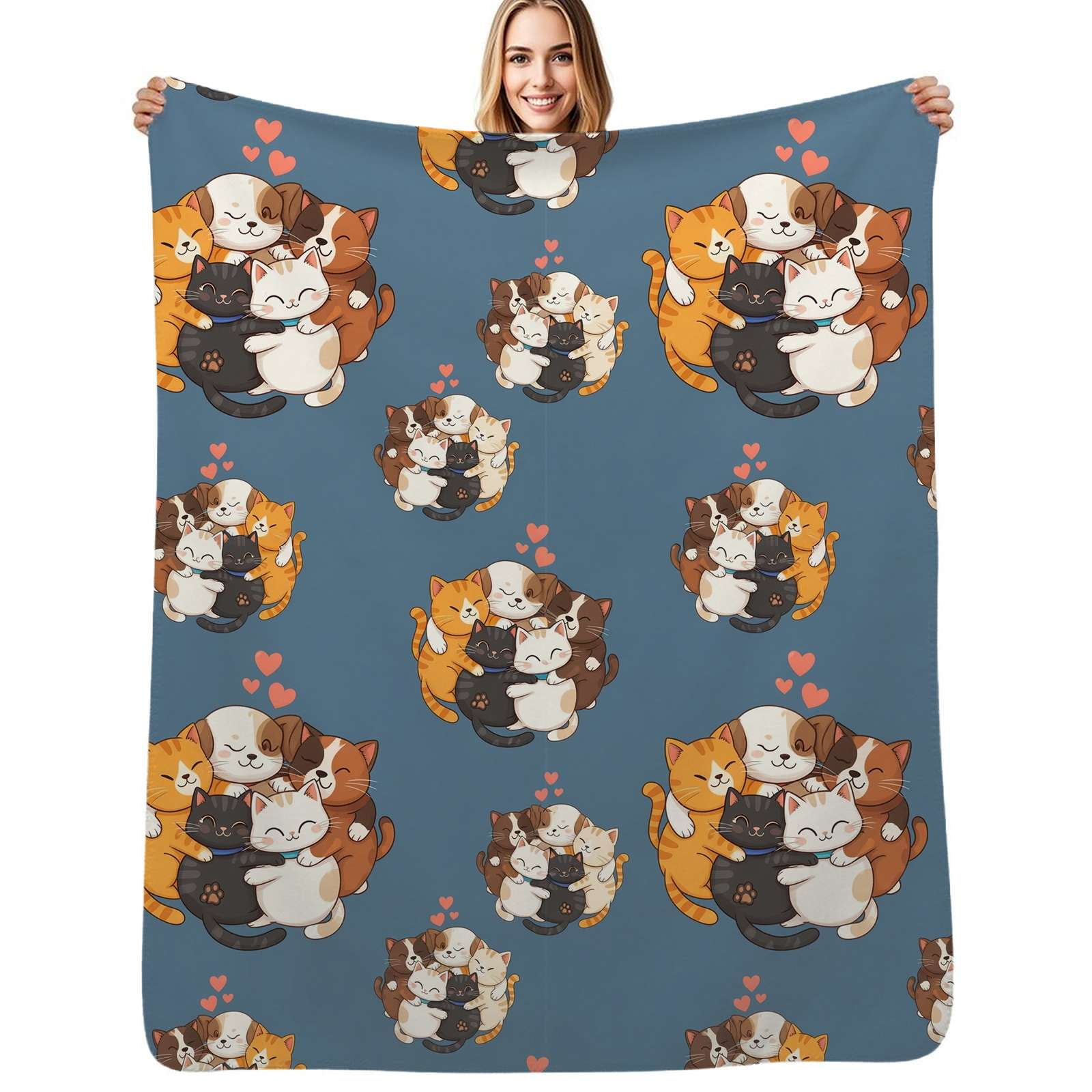 Cute Cats Hugging Pattern Soft Blanket Travel Bedding Throws Flannel ...