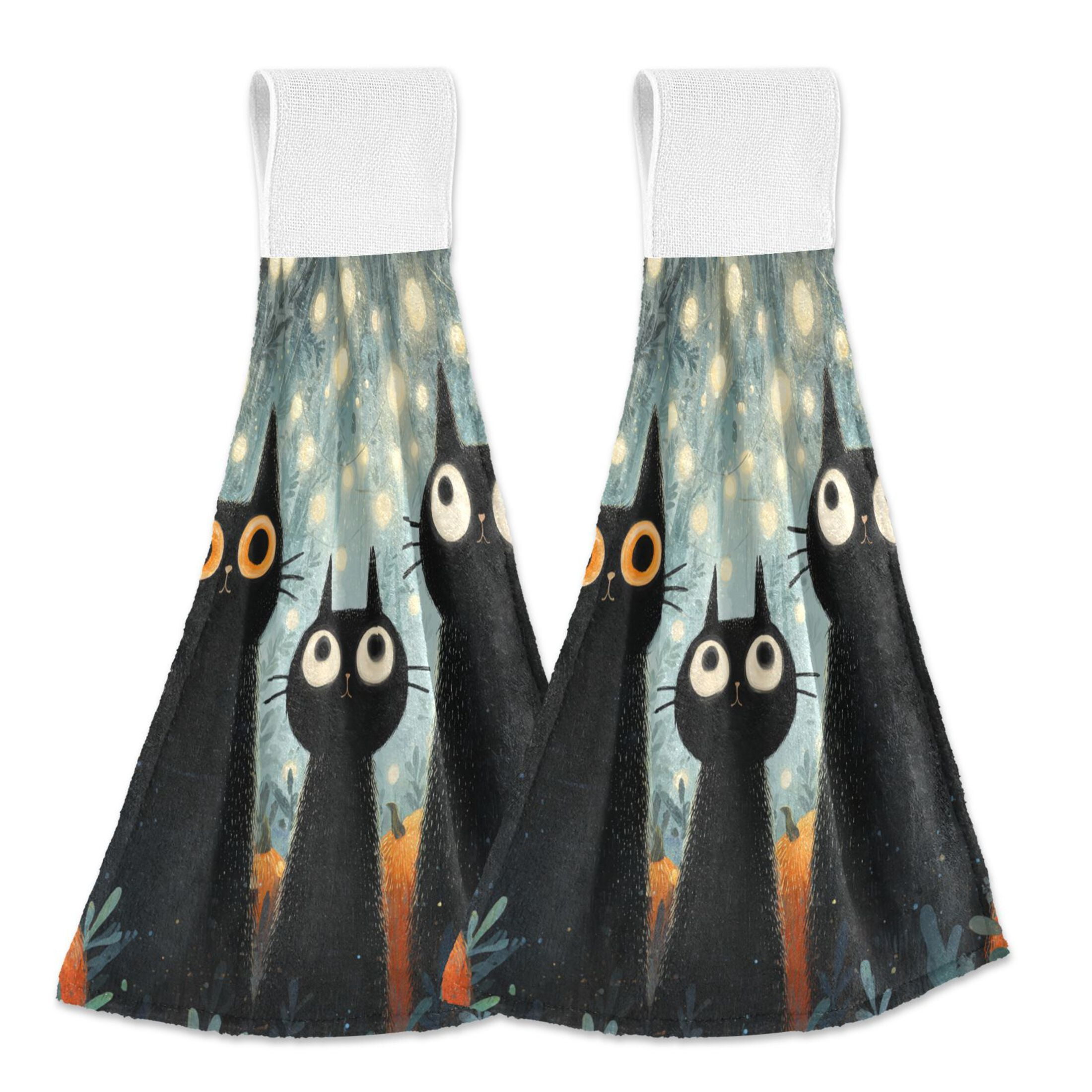 Cute Cats Look at Lights Halloween Hanging Towels with Loop Hand Towels ...