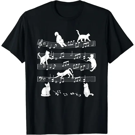 Cute Cats Musician Art Music Staff Graphic for Unisex Short Sleeve T ...