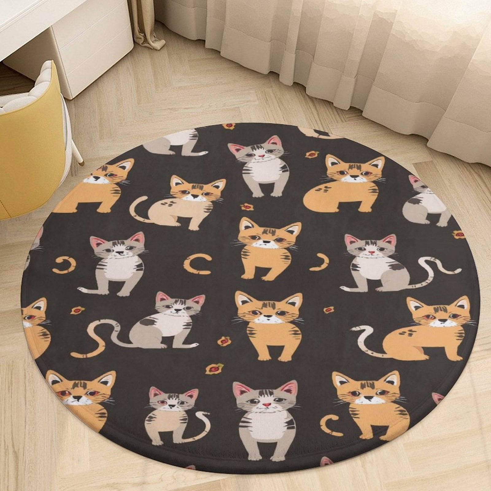 Cute Cats Pattern Round Carpets Modern Living Room Ration Rugs Large ...