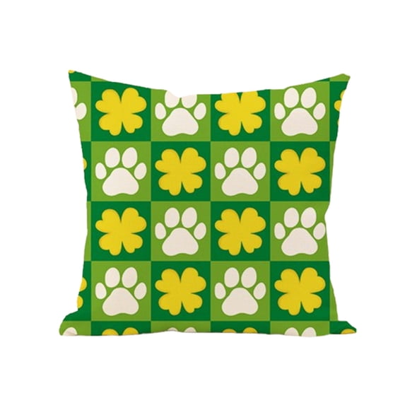Cute Cats Paw and Clovers Print Pillow Cover, Festive Shamrocks ...