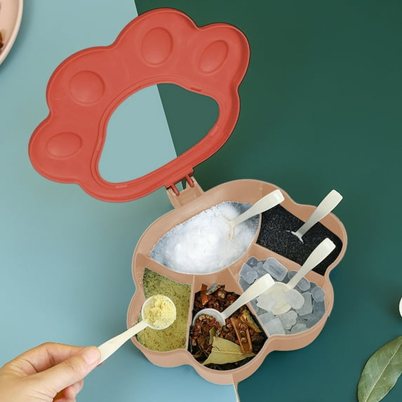 Cute Cats Paw Spice Organizer, 5-Compartment Kitchen Storage Containers ...