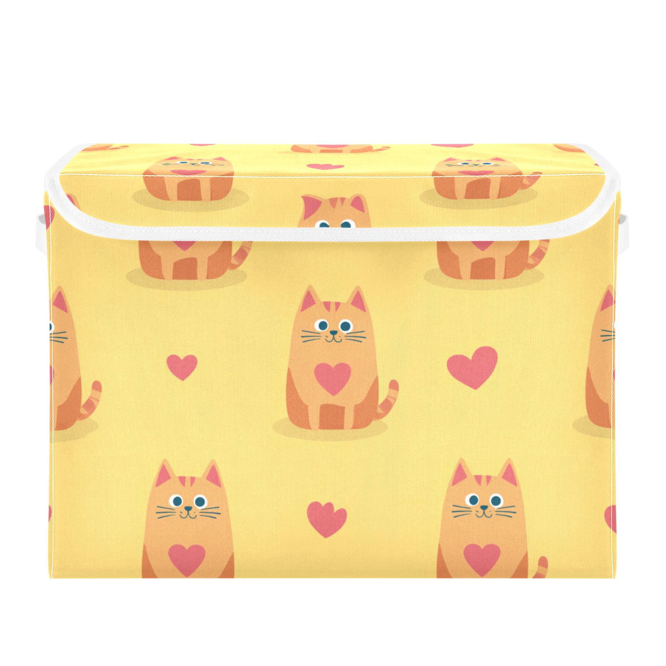 Cute Cats with Pink Hearts Valentine Vector Foldable Storage Bins with ...
