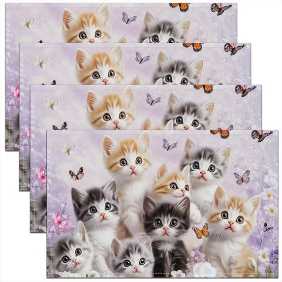 Cute Cats Place Mats Dreamy Butterfly Garden Wild Flowers Table Mats ...