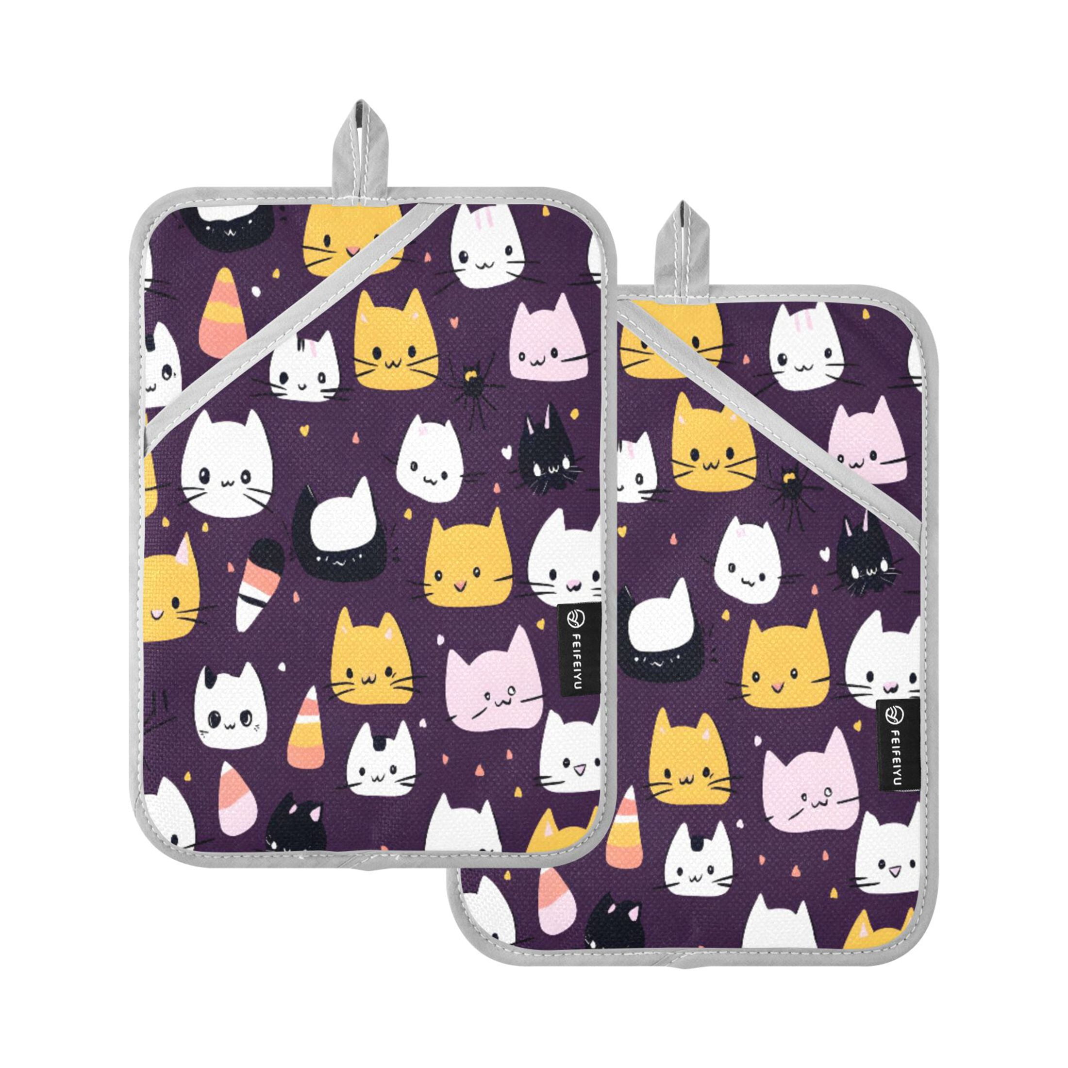 Cute Cats Pot Holder Set 2 Piece Non-Slip Oven Hot Pads Heat Resistant ...