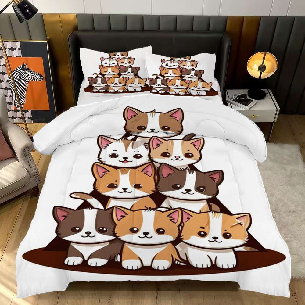 Cute Cats Pyramid Comforter Set Queen Size Bedding Set For Travl ...
