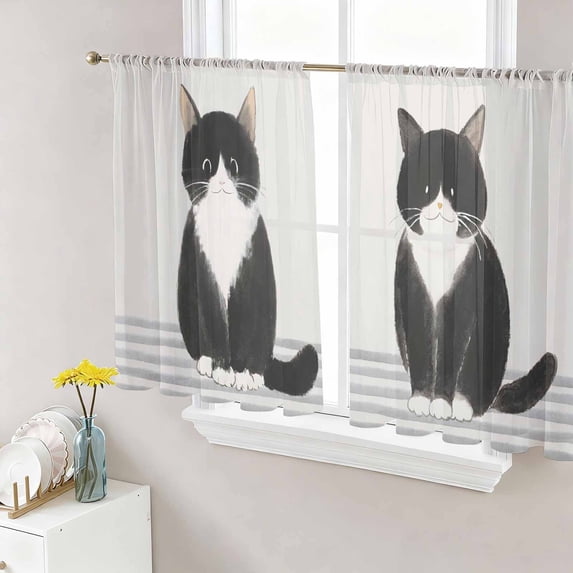 Cute Cats Sheer Curtains 45 Inch Length 2 Panels Set, Modern Abstract ...