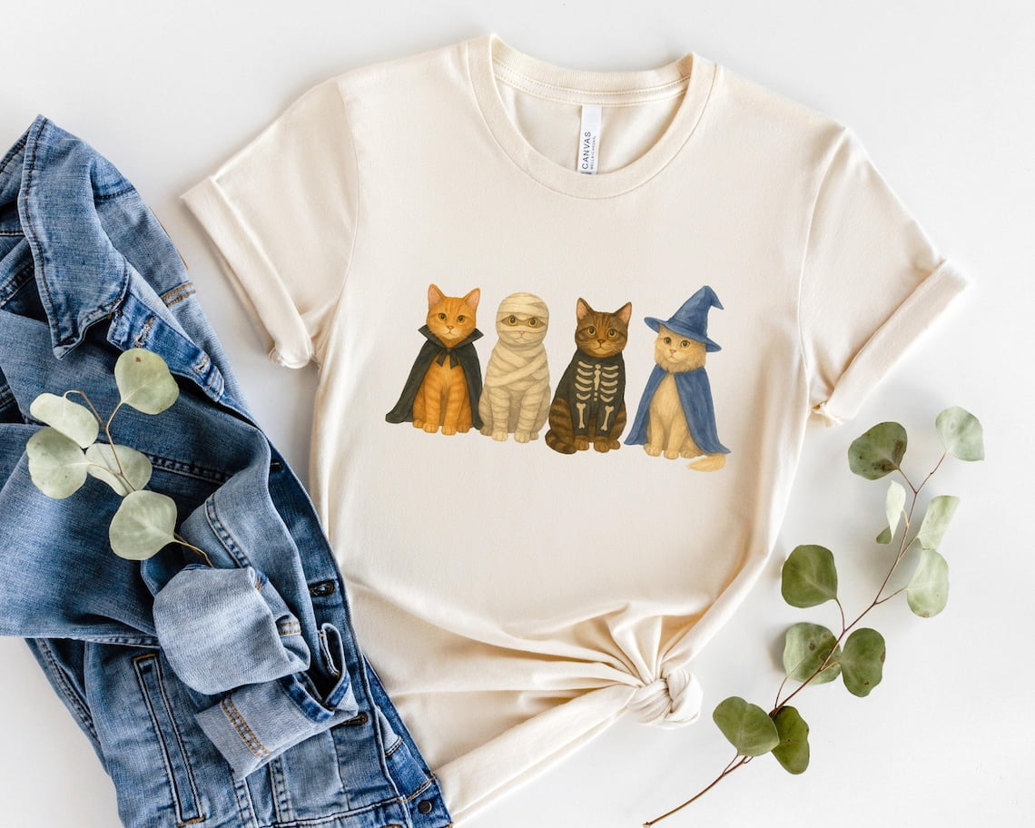 Cute Cats Shirt, Ghost tee, Witch, Mummy Cat Shirt, Cat Lovers, Spooky ...