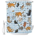 Cute Cats Shower Curtain for Bathroom, Black Orange Gray Cat Bubbles ...
