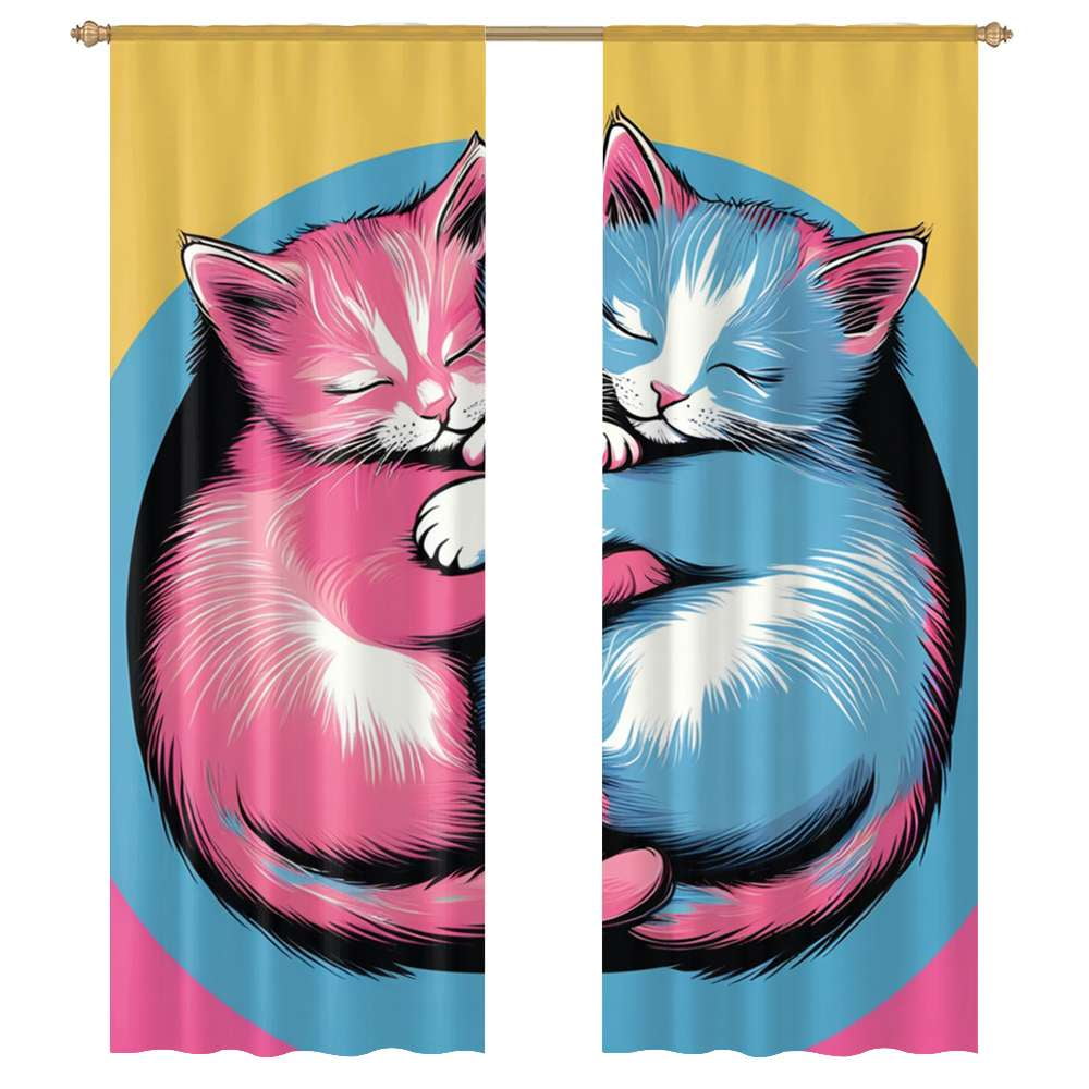 Cute Cats Sleeping Together Modern Tulle Window Curtains for Living ...