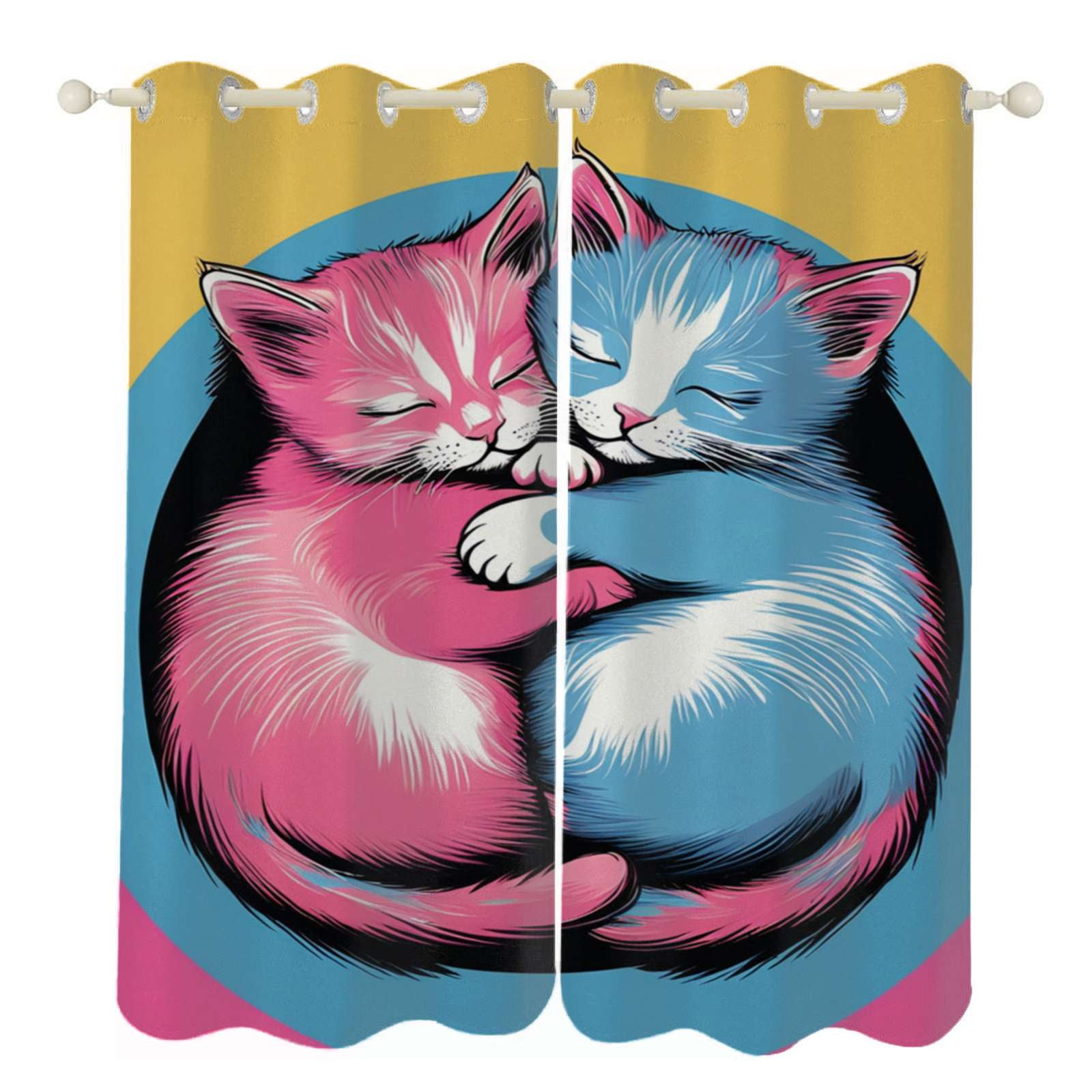Cute Cats Sleeping Together Sunshade Curtains Home Bedroom Living Room ...