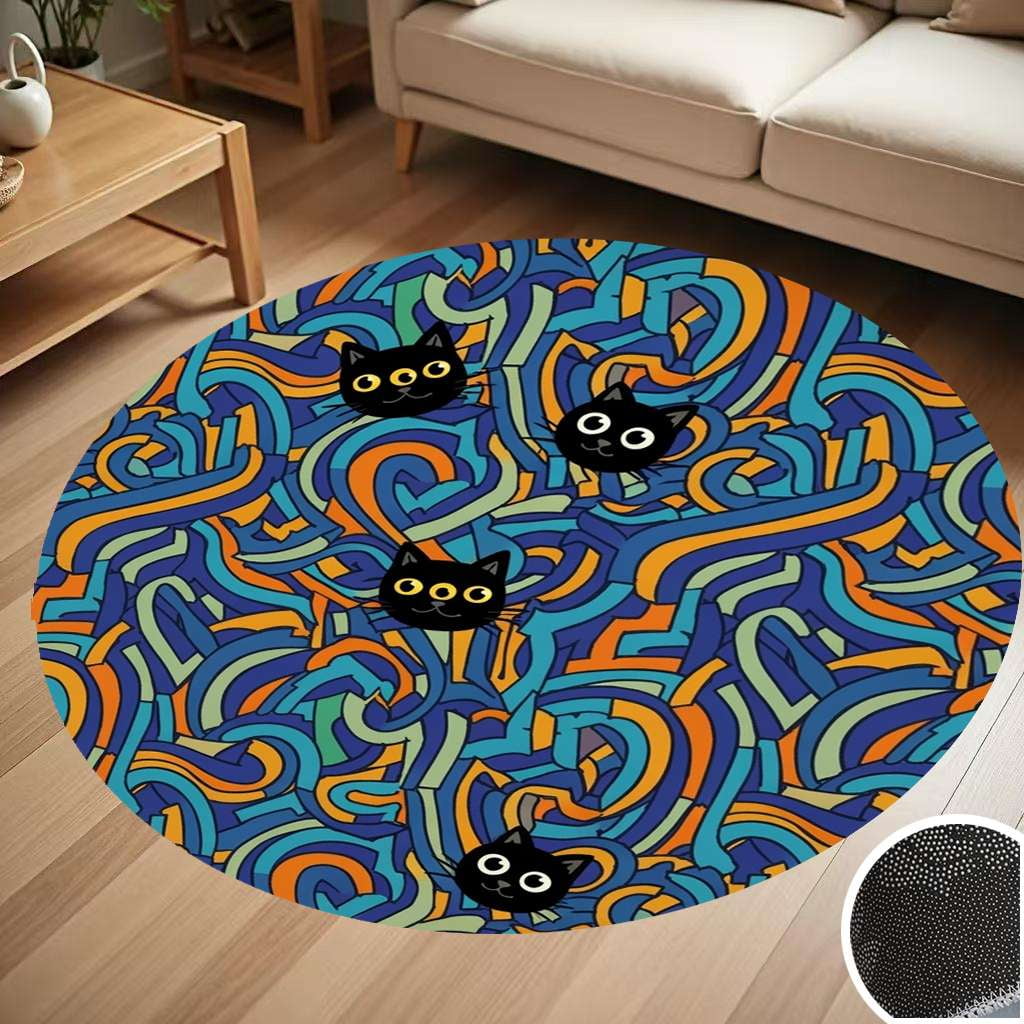 Cute Cats Swirl Pattern Round Carpet Living Room Bedroom Home ...