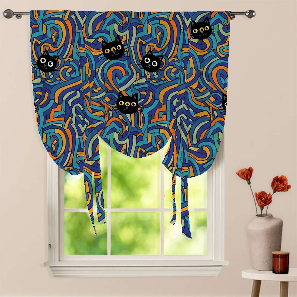 Cute Cats Swirl Pattern Window Curtain for Living Room Roman Curtain ...