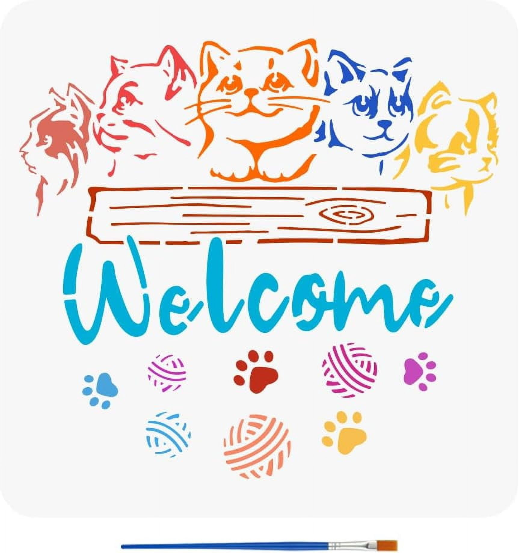 Cute Cats Template for Painting 11.8x11.8 inch Reusable Welcome Tag ...