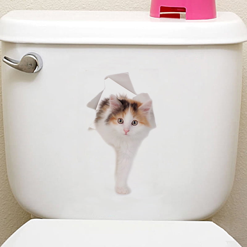 Cute Cats Wall Sticker Hole View Vivid Bathroom 3D Toilet Stickers For ...