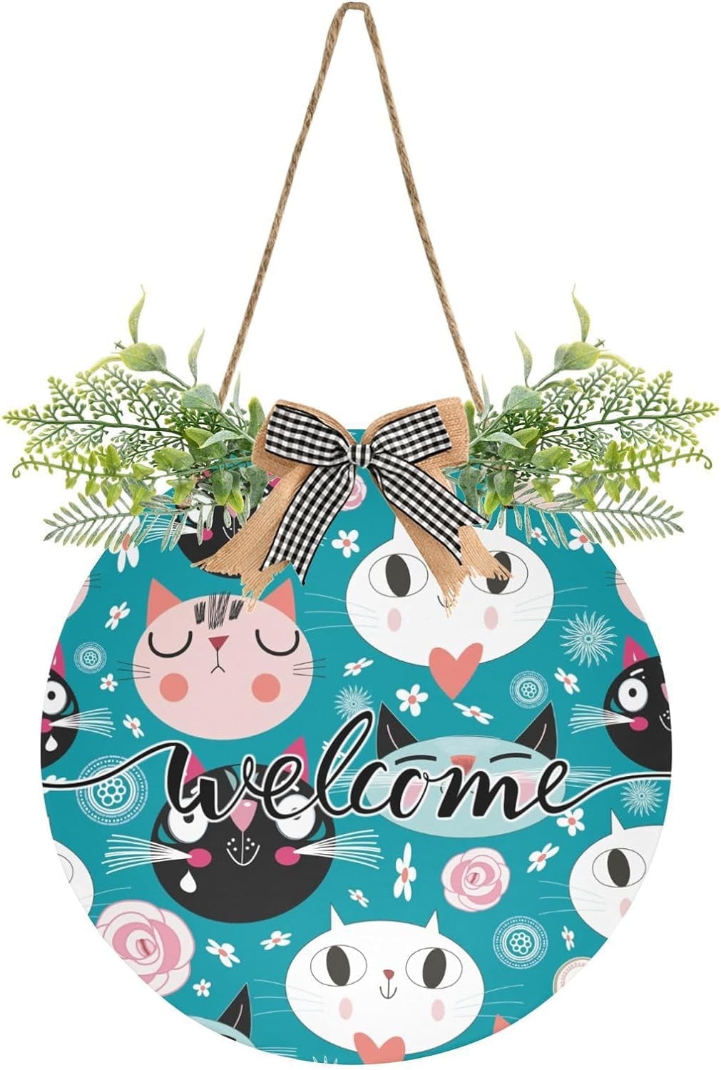 Cute Cats Welcome Sign Farmhouse Front Porch Door Hanging Welcome ...