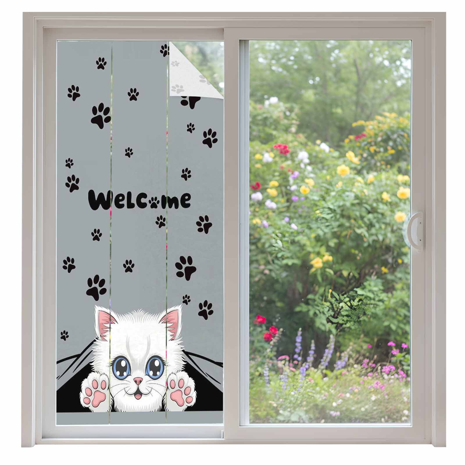 Cute Cats Window Privacy Film, Vintage Cat Claws Pets Cartoon Kitten ...