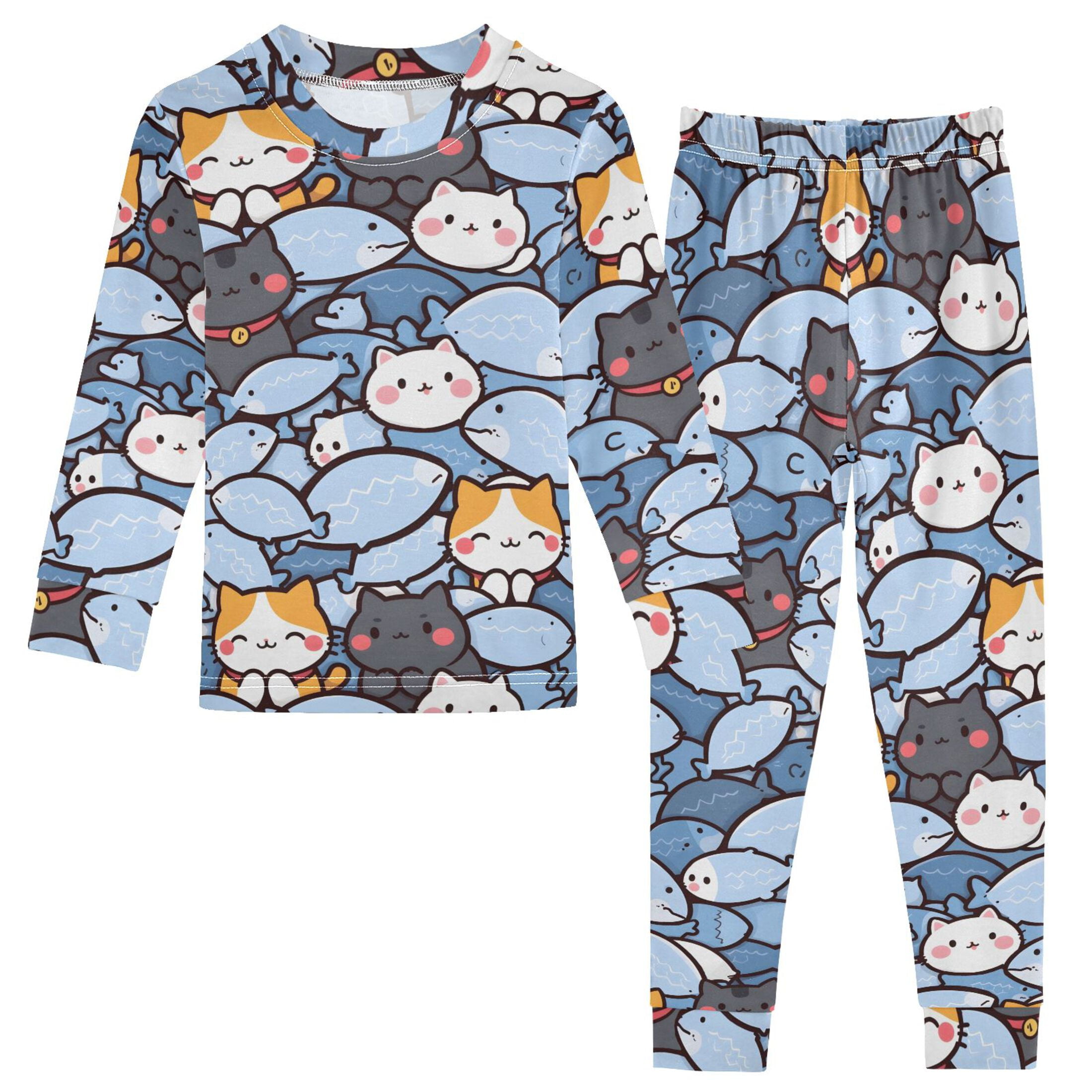 Cute Cats and Fish Kids and Toddler Girls Boys Pajamas 2 Piece Set ...