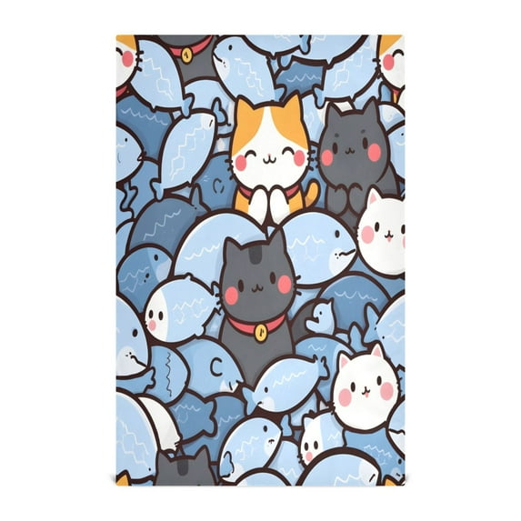 Cute Cats and Fish Kitchen Towels Dishcloth Decorative Waffle Towels ...