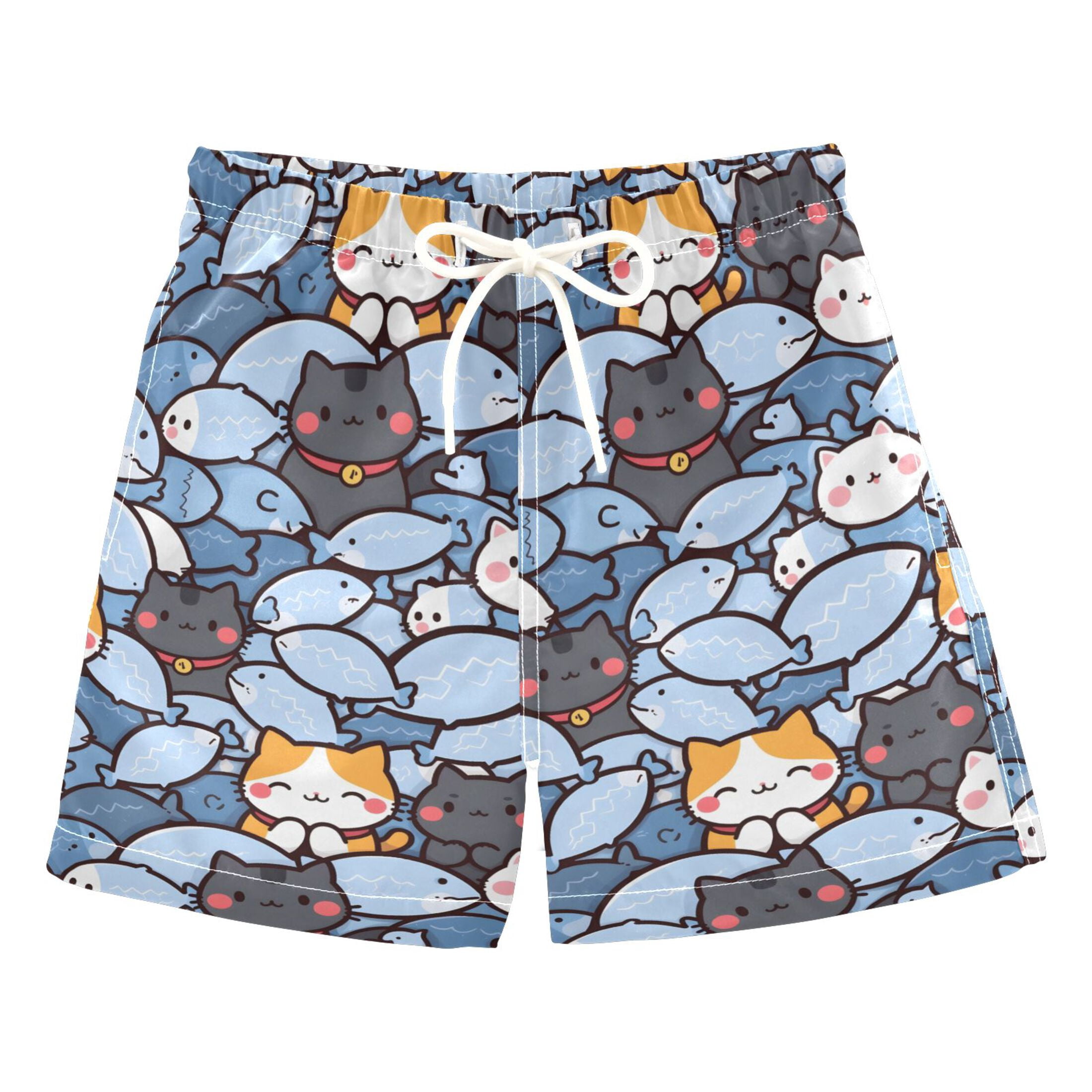 Cute Cats and Fish Swim Trunks Quick Dry Beach Pool Board Shorts ...