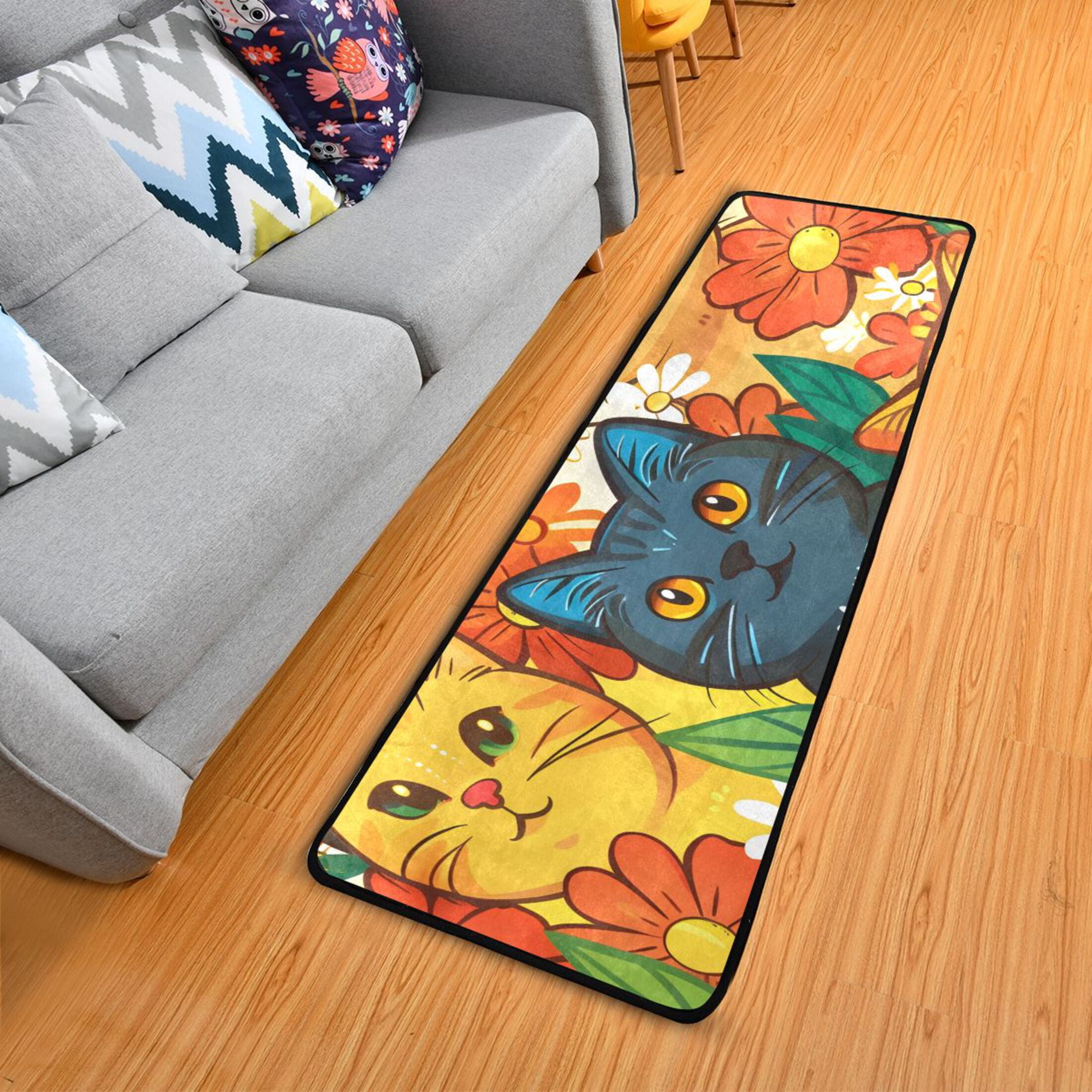 Cute Cats and Flowers Hallway Runner Rug 2' X 6' Area Rug Non-Slip ...