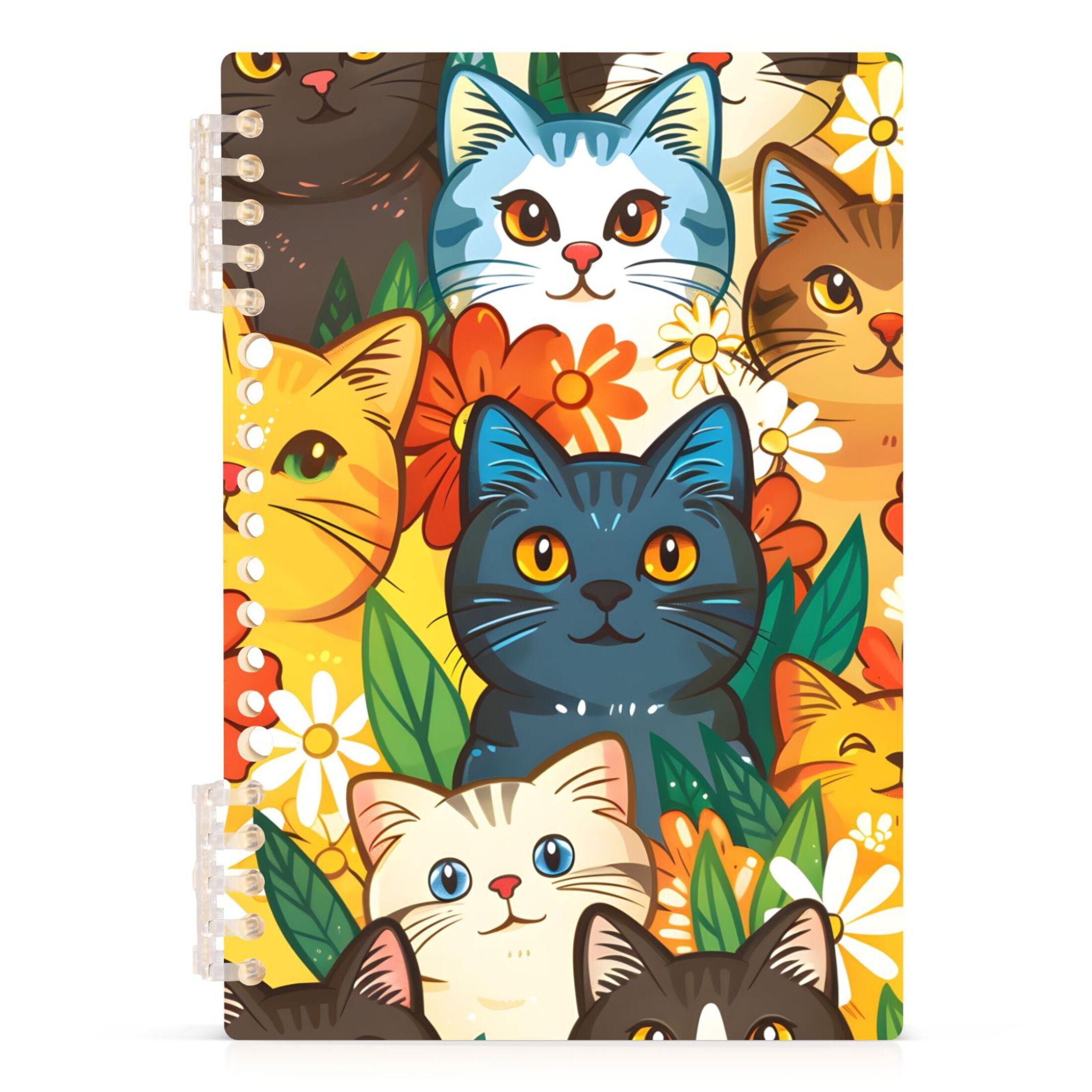 Cute Cats and Flowers Spiral Notebooks 60 Sheets 120 Pages A5 Journal ...