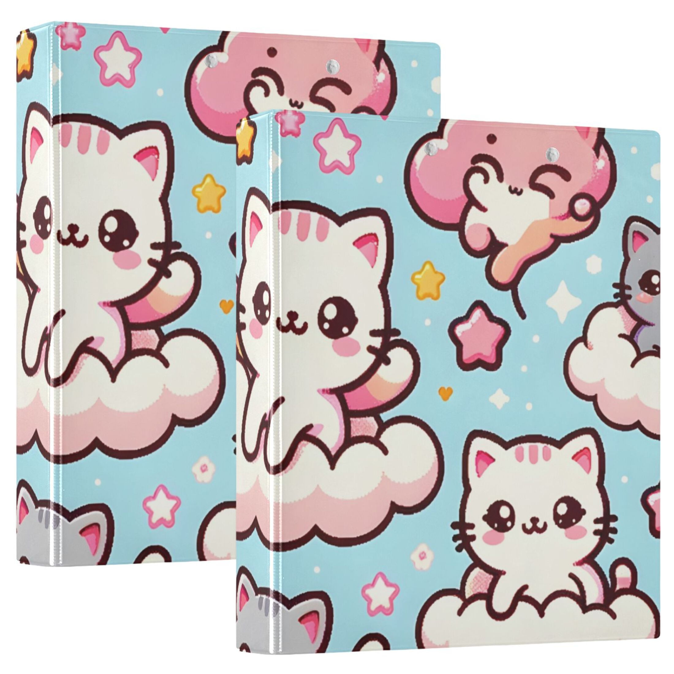 Cute Cats and Rainbow Hardcover 3 Ring Binder 1.5 inch Round Rings with ...