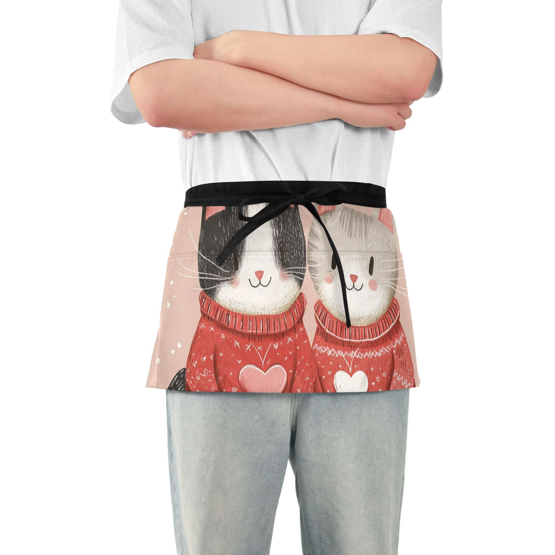 Cute Cats in Valentine's Day Short Server Apron with 3 Pockets for ...