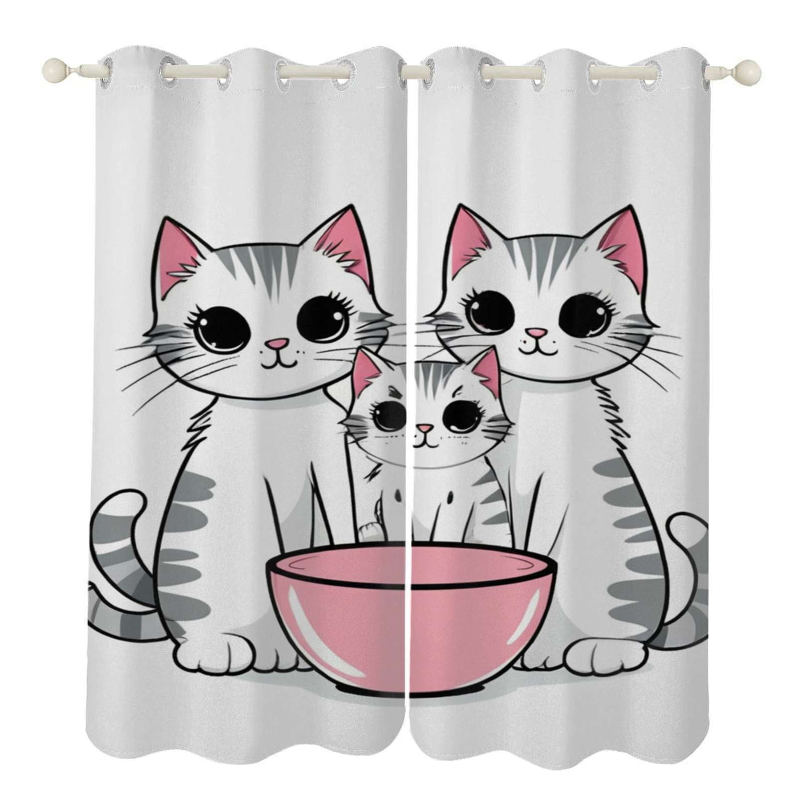 Cute Cats with Bowl Sunshade Curtains Home Bedroom Living Room Dining ...