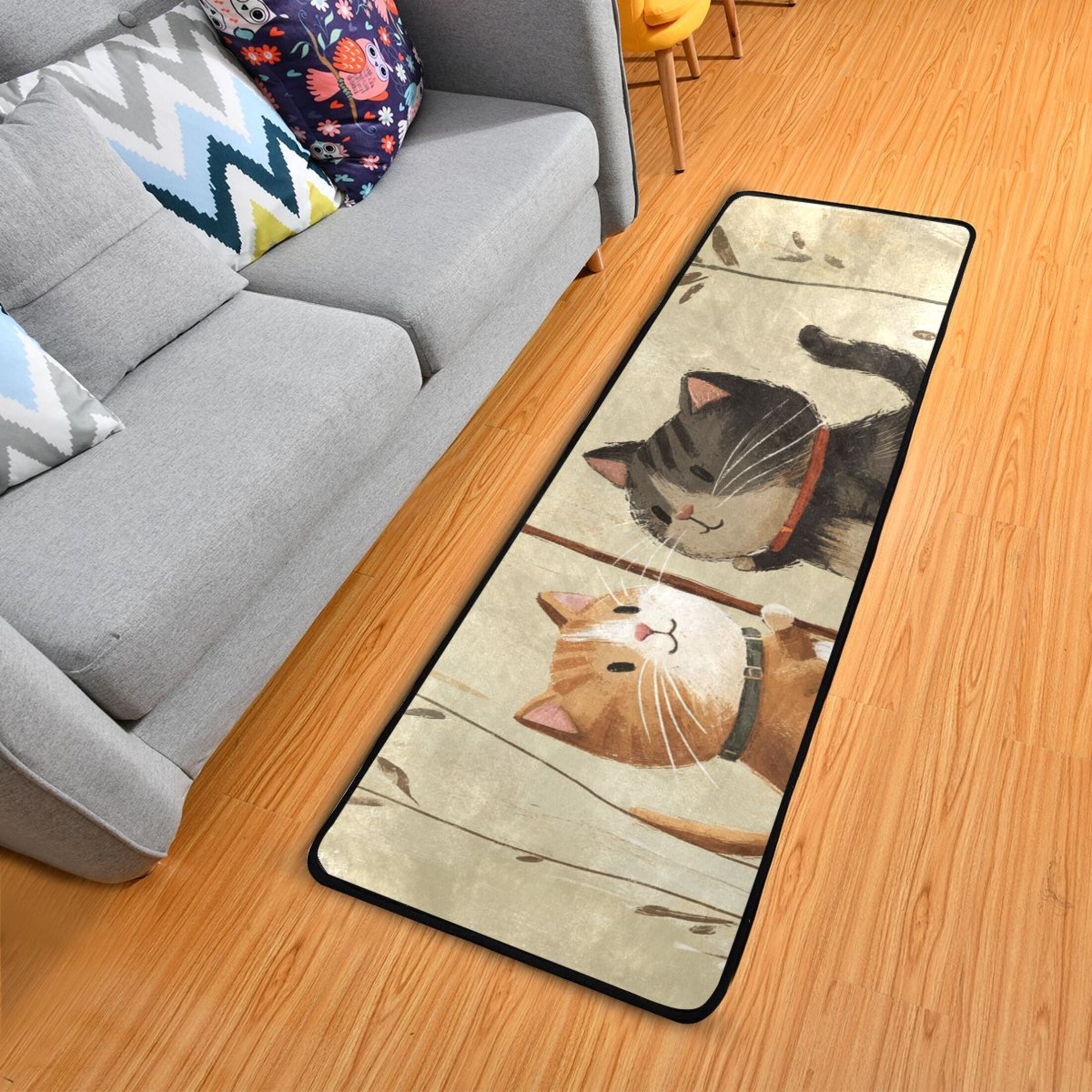 Cute Cats with Branch Leaves Long Floor Mat Runner Rug Area Mat Noise ...