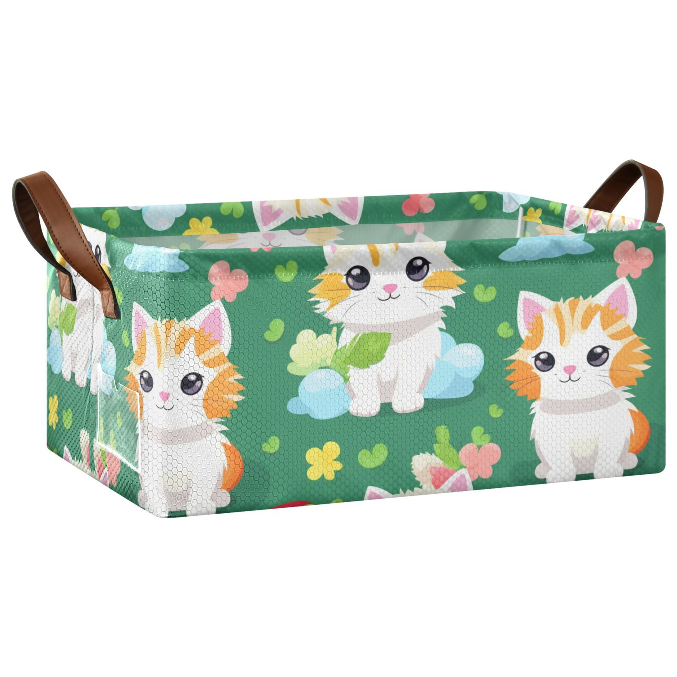 Cute Cats with Rainbow Collapsible Storage Bins Fabric Shelf Baskets ...