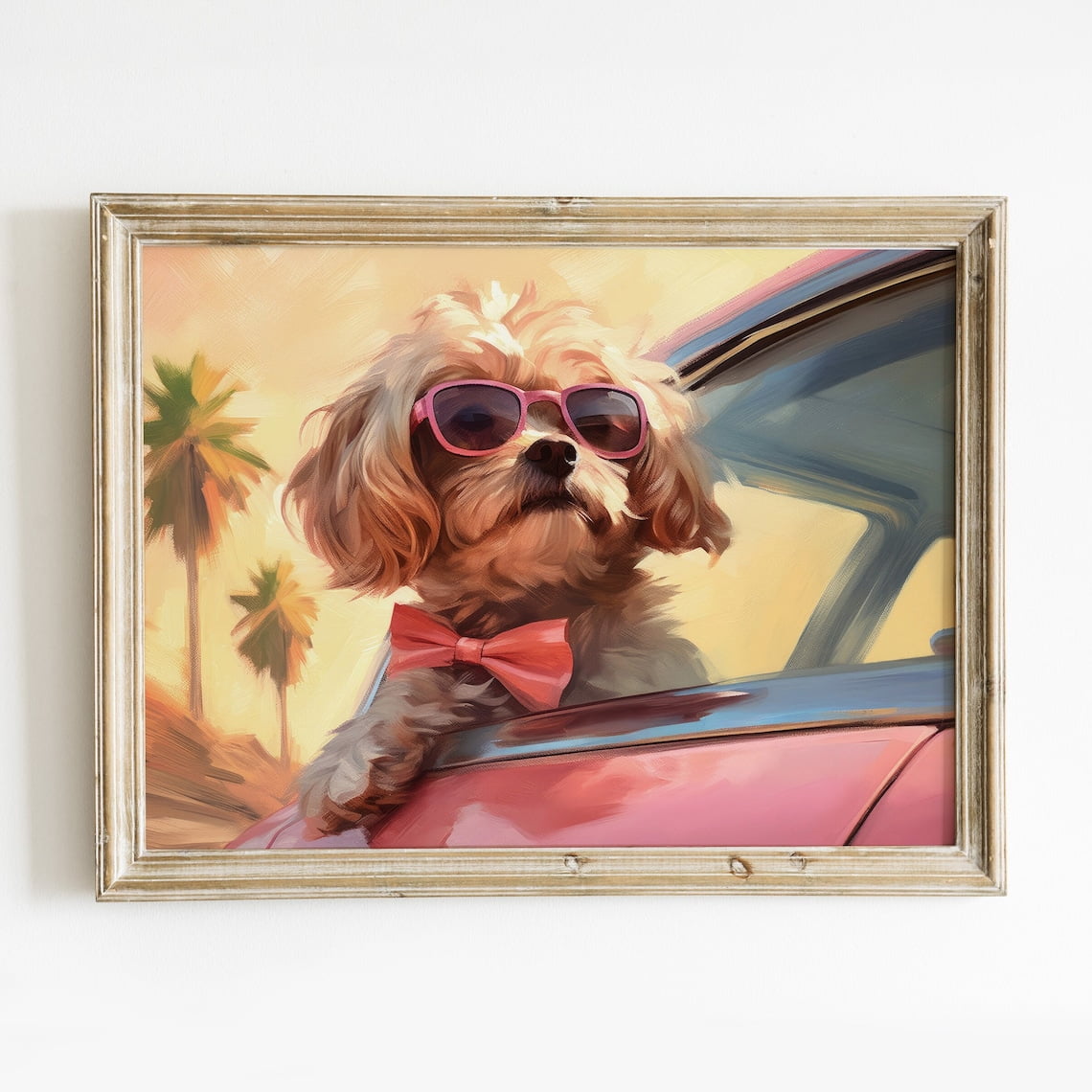 Cute Cavapoo Girly Wall Art, Trendy Palm Springs Puppy Poster, Preppy ...