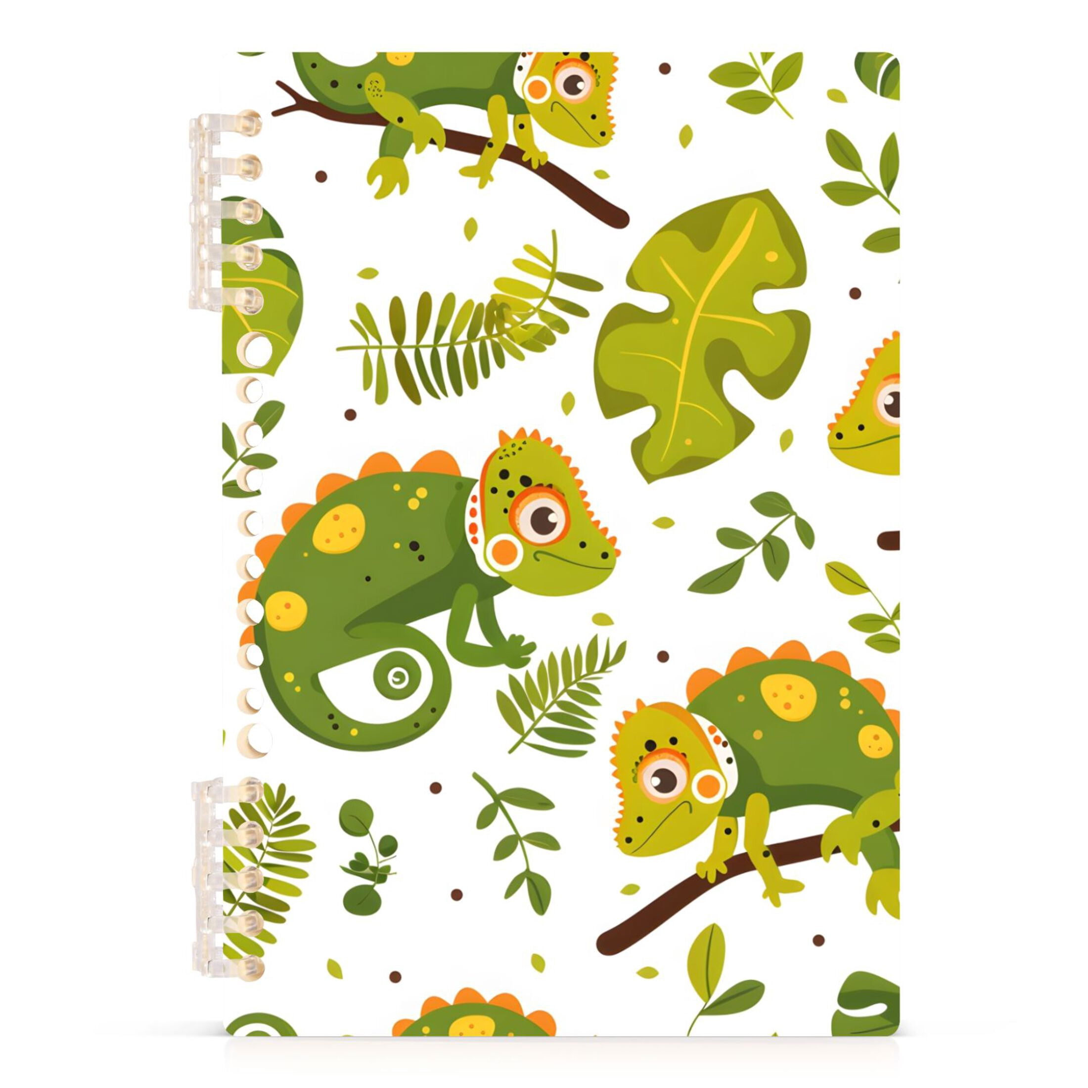 Cute Chameleon and Palm Leaf Spiral Journal Notebook College Ruled ...