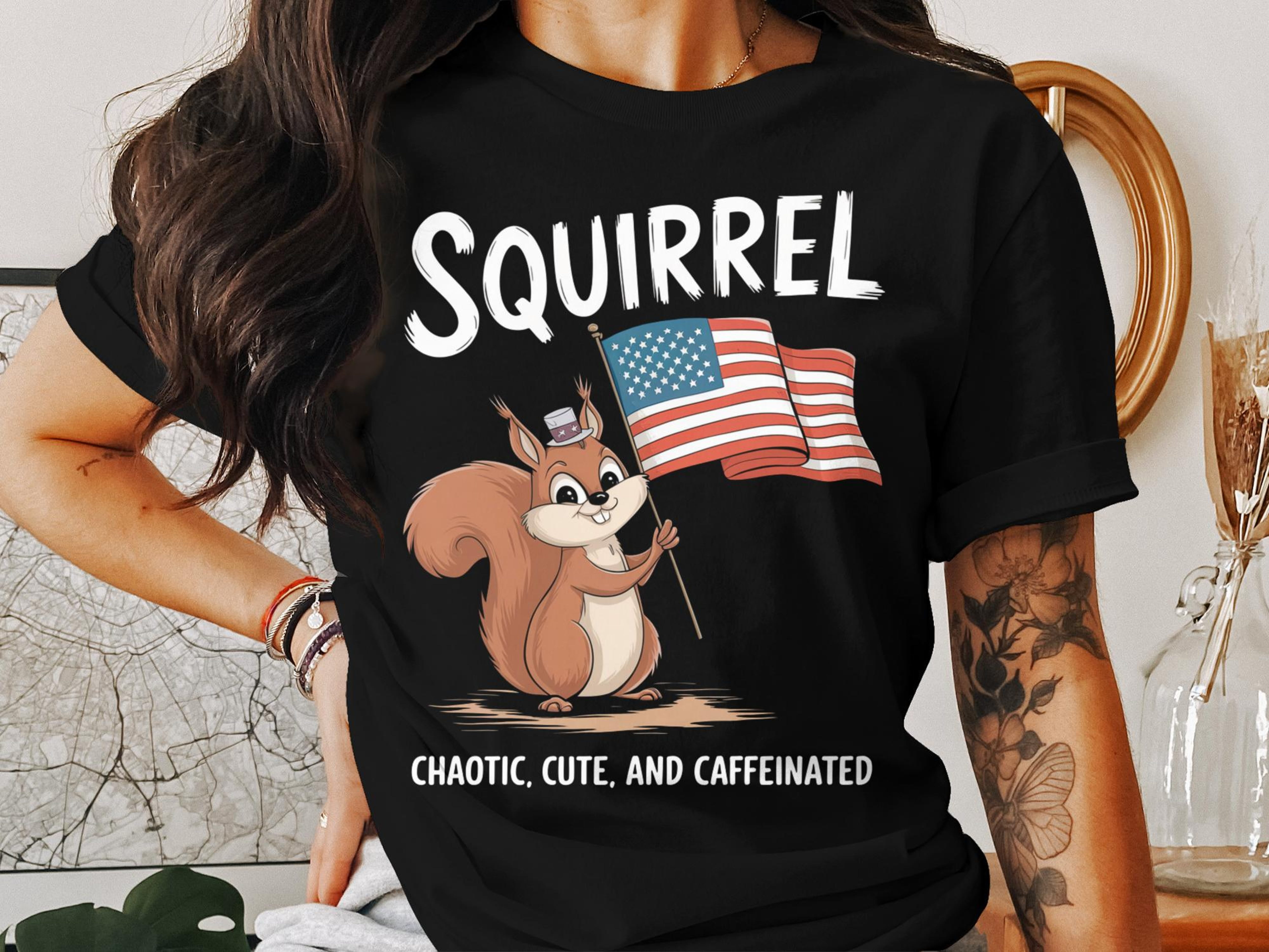 Cute Chaotic Squirrel T-Shirt, Funny American Flag Squirrel Tee ...