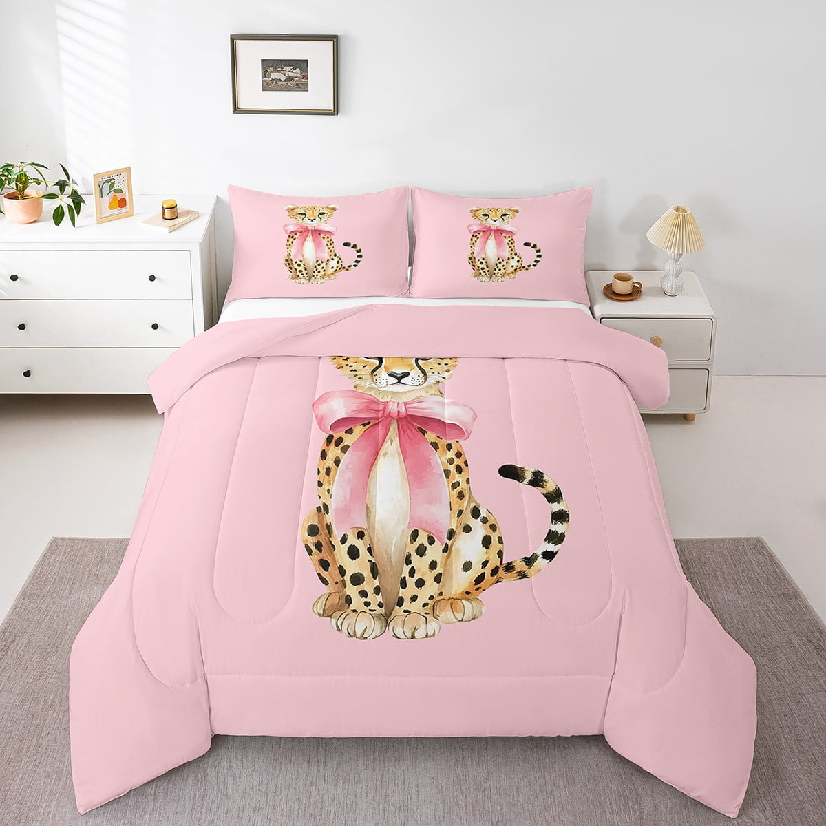 Cute Cheetah Comforter Sets,Pink Bowknot Bedding Comforter Sets,African ...