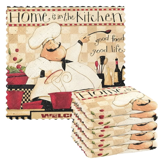 Cute Chef Kitchen Cloth Dish Towels for Drying Washing Absorbent Dish ...