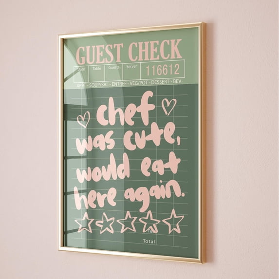 Cute Chef Quote Guest Check Wall Art Kitchen Print, Stretched Canvas ...