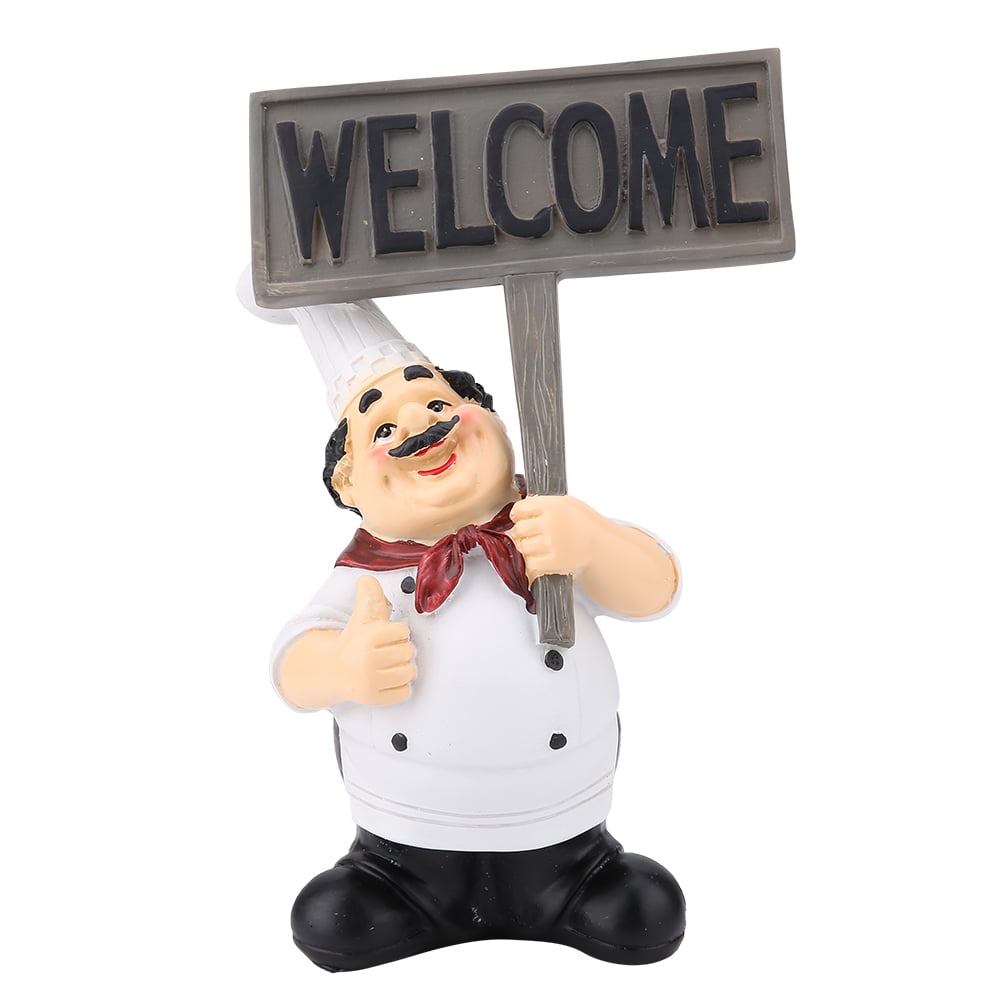 Cute Chef Statue with Welcome Sign Figurine Chef Ornaments Vintage Home ...