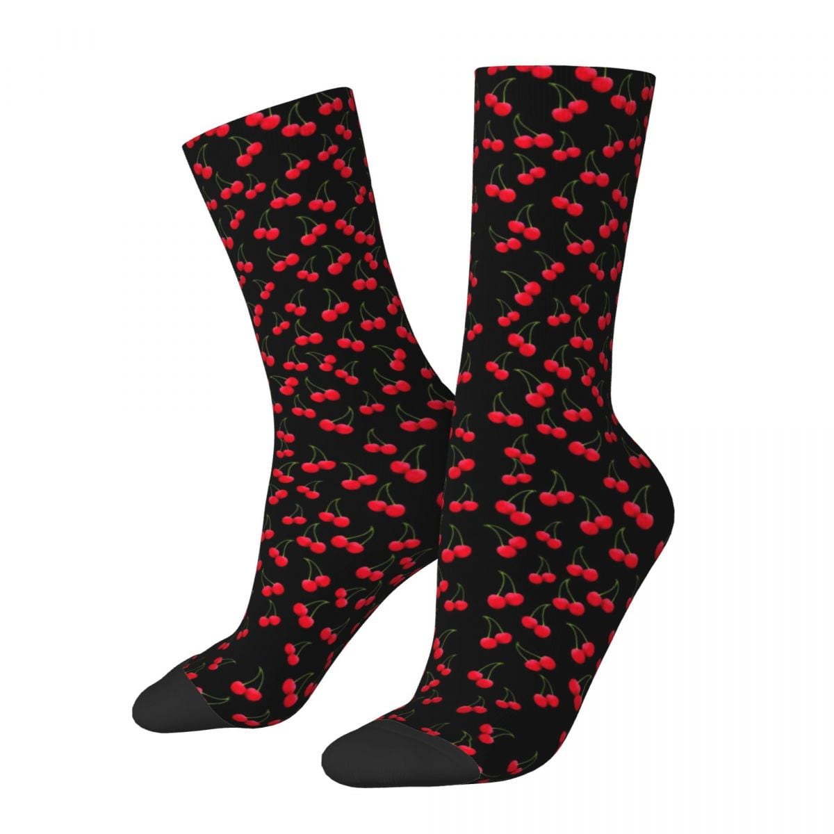 Cute Cherries Print Stockings Green Leaves Design Casual Socks Autumn ...