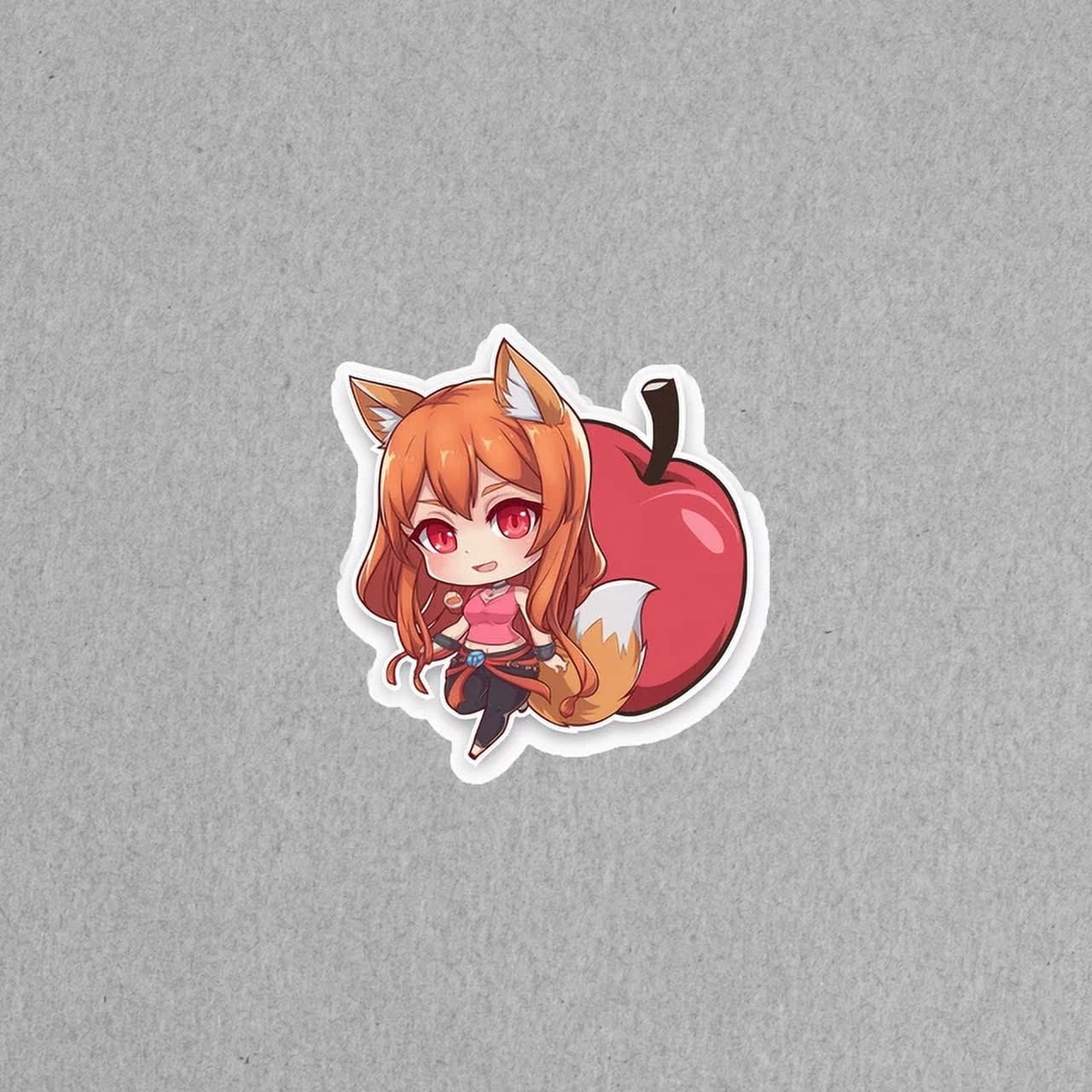 Cute Chibi Fox Girl With Big Apple Vinyl Sticker Decalphone Decal Water ...