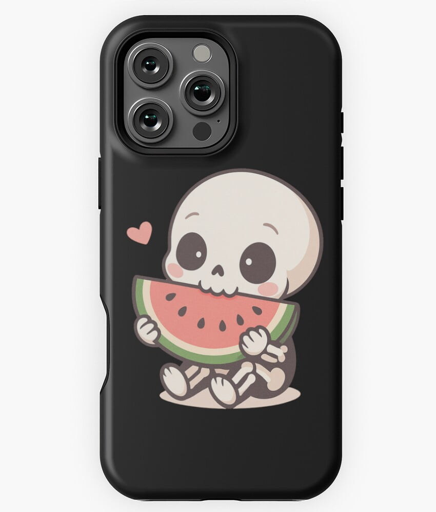 Cute Chibi Skeleton Eating a Giant Watermelon Slice Kawaii Summer ...