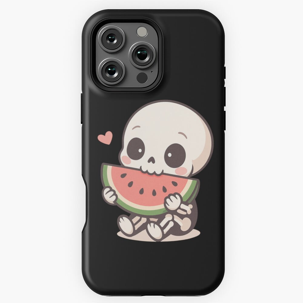 Cute Chibi Skeleton Eating a Giant Watermelon Slice Kawaii Summer ...
