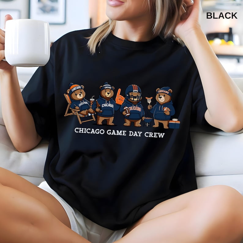 Cute Chicago Football Game Day Crew Bear Unisex Cotton T-Shirt, Sizes S ...