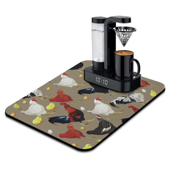 Cute Chick Coffee Station Mat - Absorbent 4-Layer Drying Mat with Farm ...