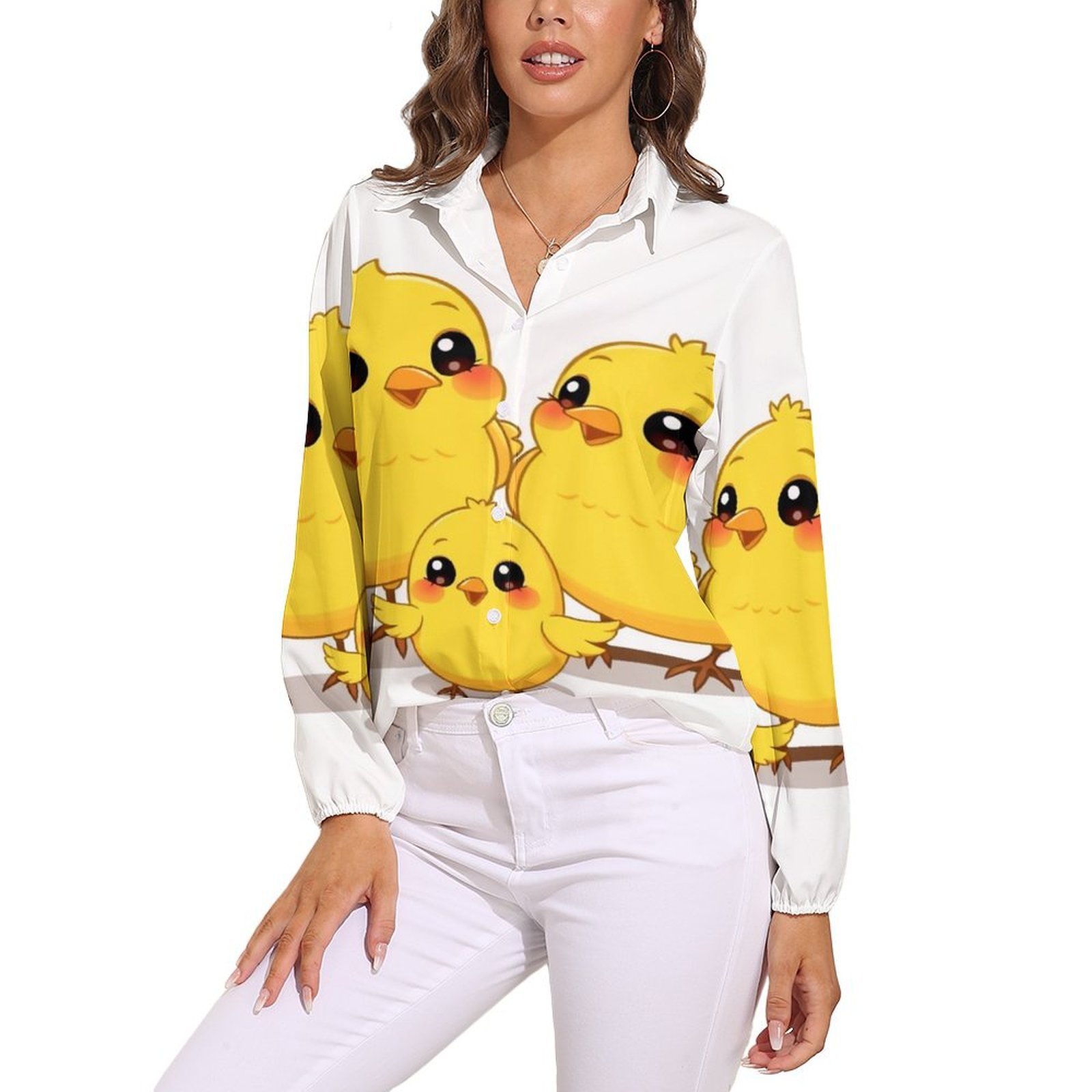 Cute Chick Family Blouse Female Long Sleeve Casual Shirts Oversized ...